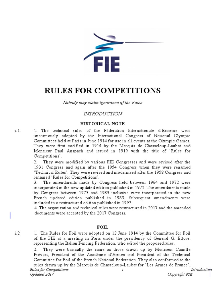 Rules For Competitions Updated 2017 I | PDF | Fencing | Individual Sports