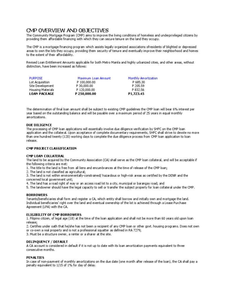 CMP Overview and Objectives | PDF | Loans | Mortgage Loan