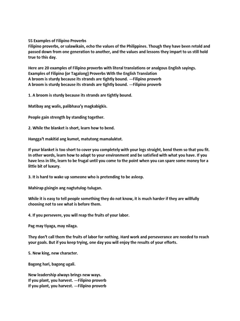 55 Examples of Filipino Proverbs | Proverb