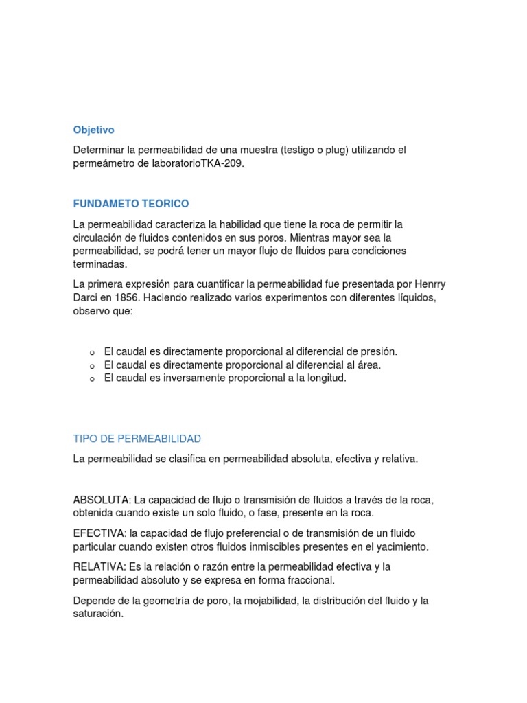 Lab Permeametro | PDF | Permeabilidad (Ciencias de la Tierra) | Fluido