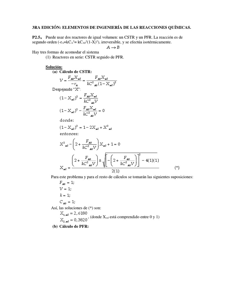 Optimización de Reactores Químicos: CSTR y PFR en Serie y Paralelo | PDF | Reactor Quimico ...