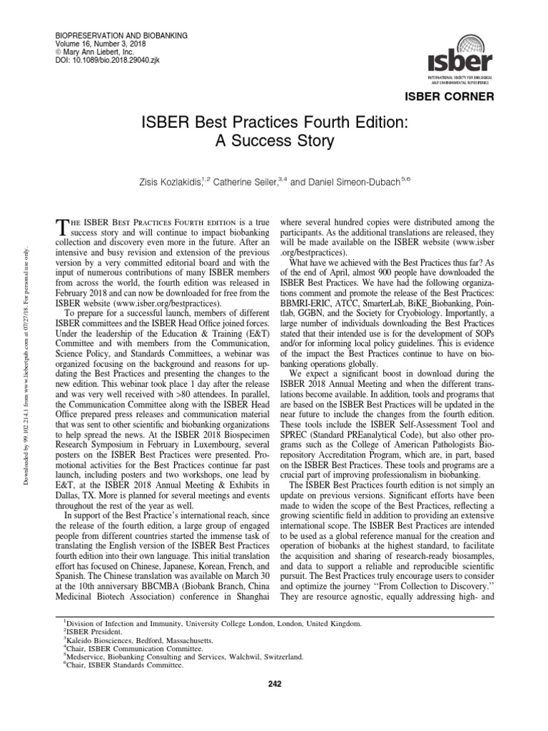 ISBER Best Practices Fourth Edition: A Success Story | PDF | China ...