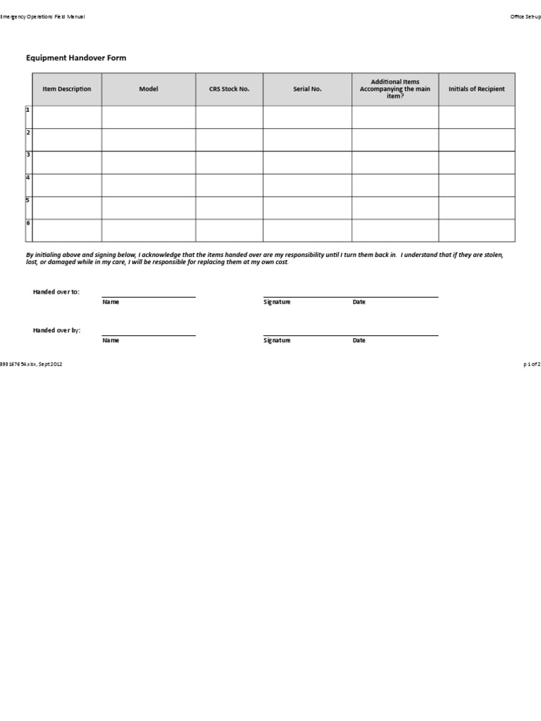 Equipment Handover Form Template | PDF