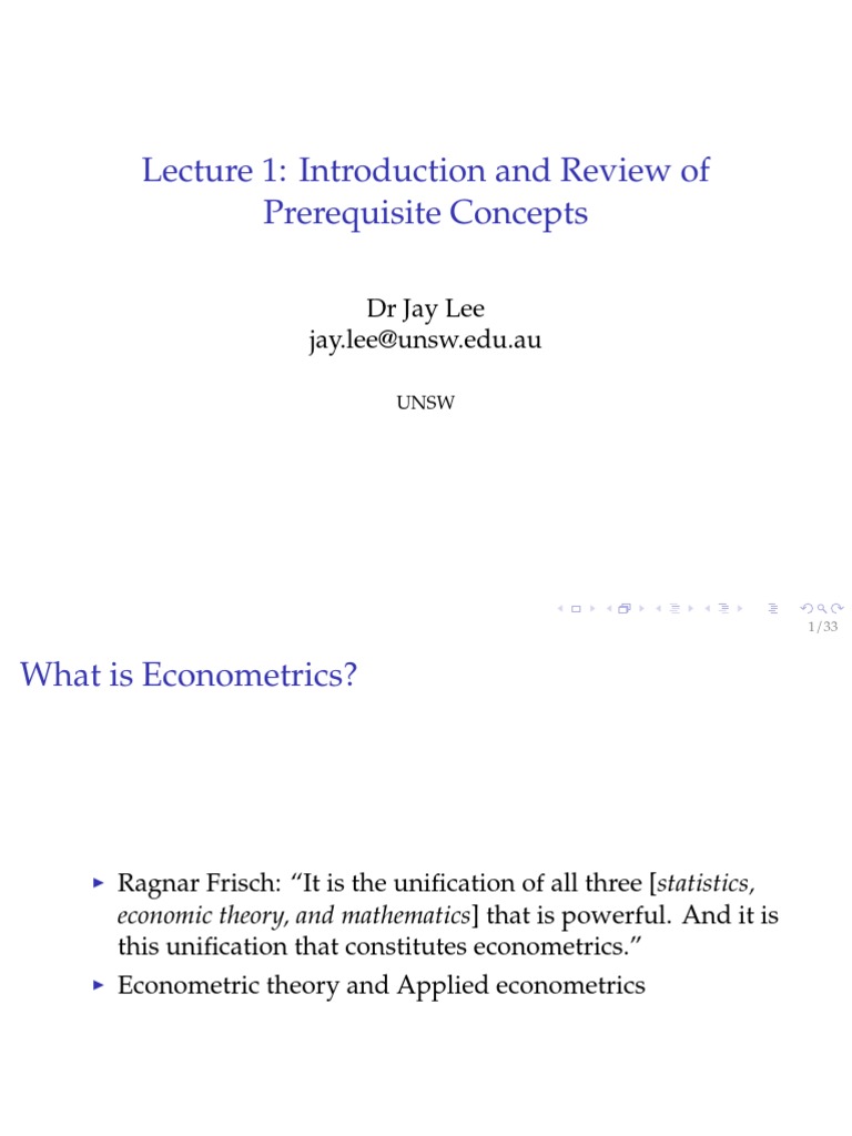 Lecture 1: Introduction and Review of Prerequisite Concepts: DR Jay Lee ...