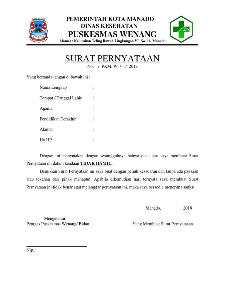 Surat Pernyataan Tidak Hamil | PDF