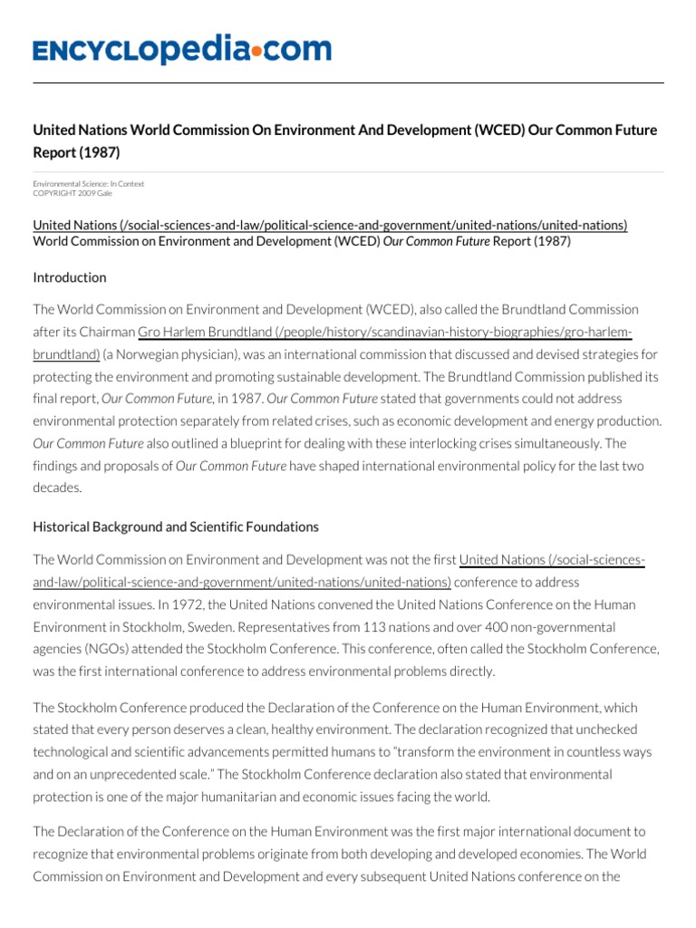 United Nations World Commission On Environment and Development (WCED ...