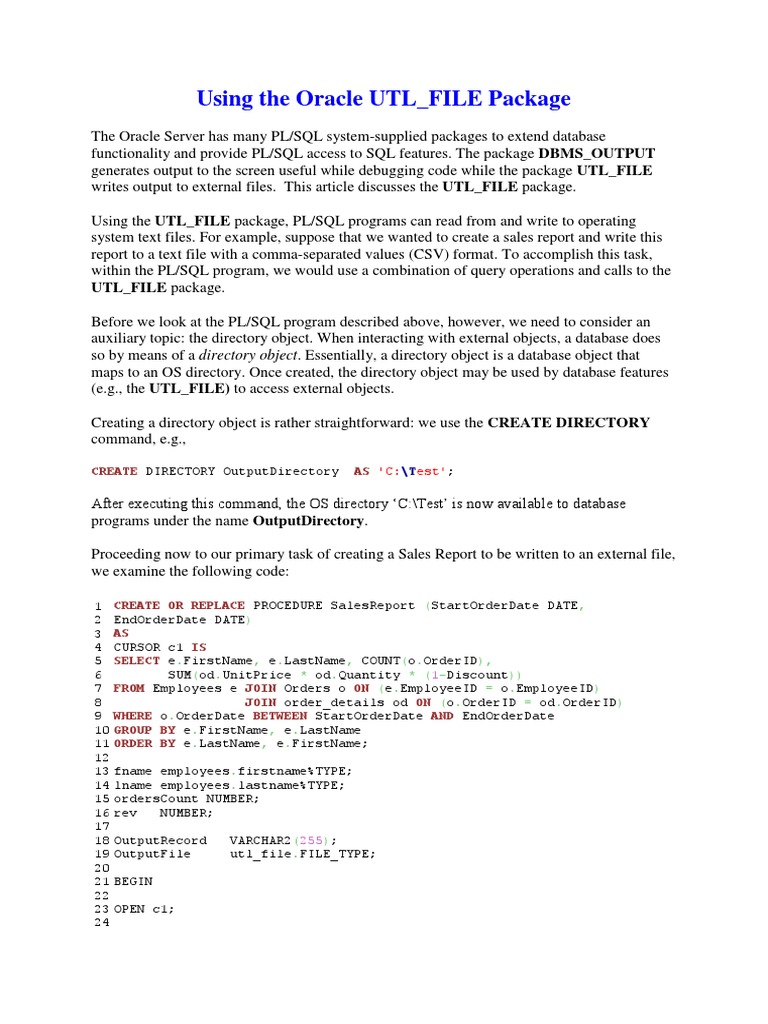 Using The Oracle Utl File Package Pdf Pl Sql Oracle Database
