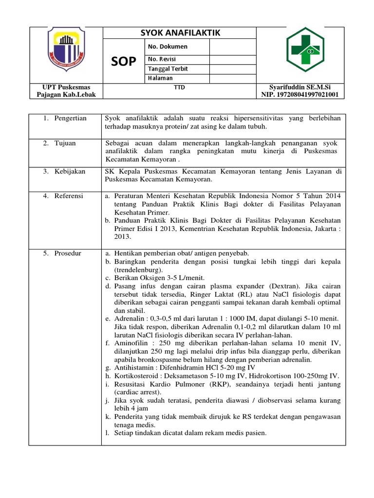 Sop Syok Anafilaktik | PDF | Sains & Matematika