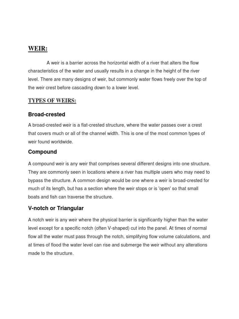 Weir:: Types of Weirs | PDF | Social Science | Home & Garden