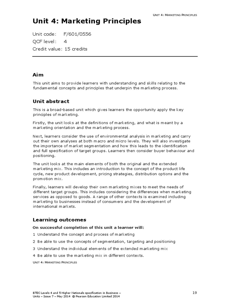 BTEC HNDs Marketing Principle | PDF | Market Segmentation | Marketing