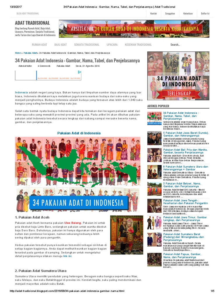 34 Pakaian Adat Indonesia Lengkap | PDF