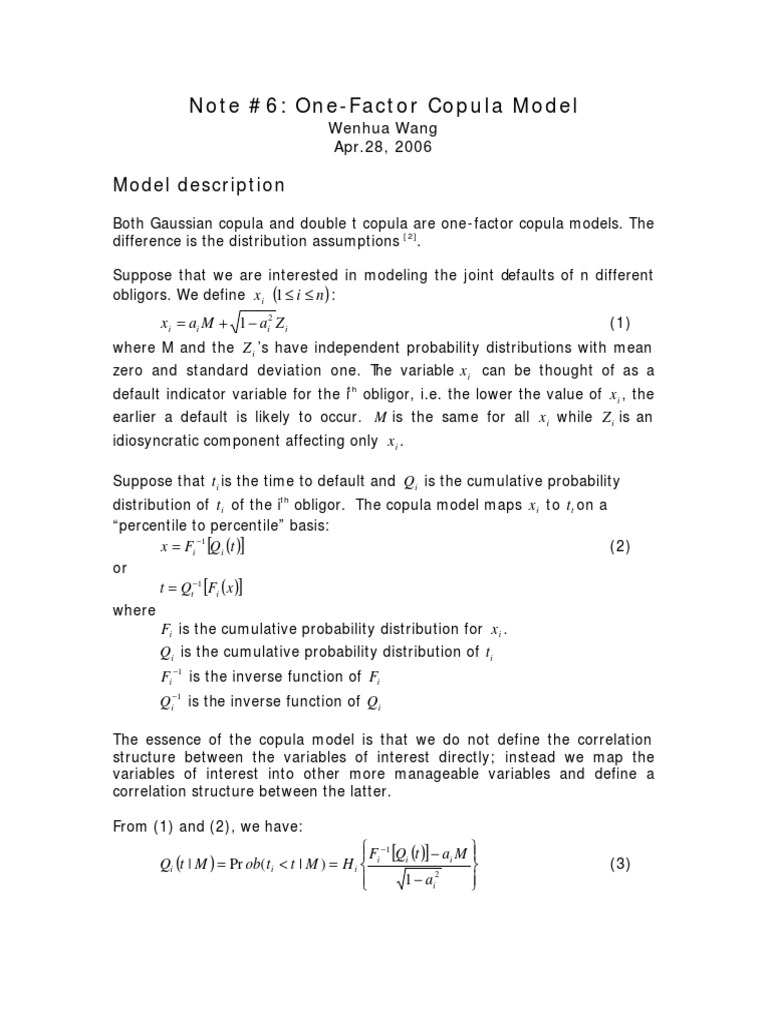 Note #6: One-Factor Copula Model | PDF | Normal Distribution | Probability Distribution