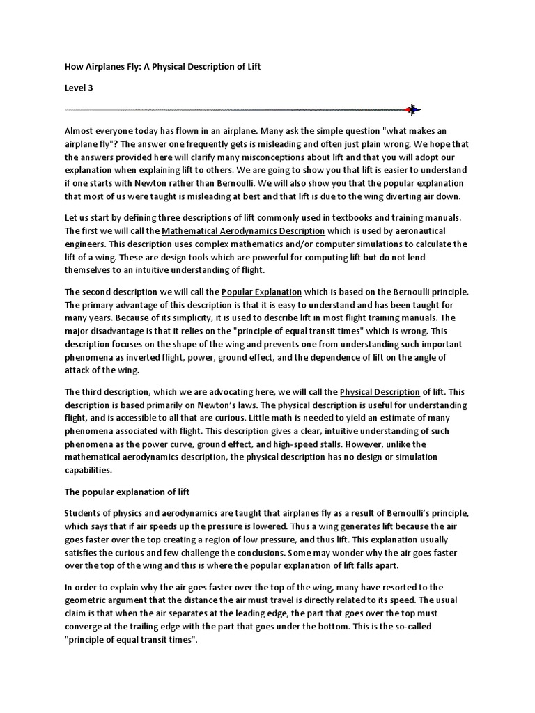 How Airplanes Fly: A Physical Description of Lift Level 3 | PDF | Lift ...