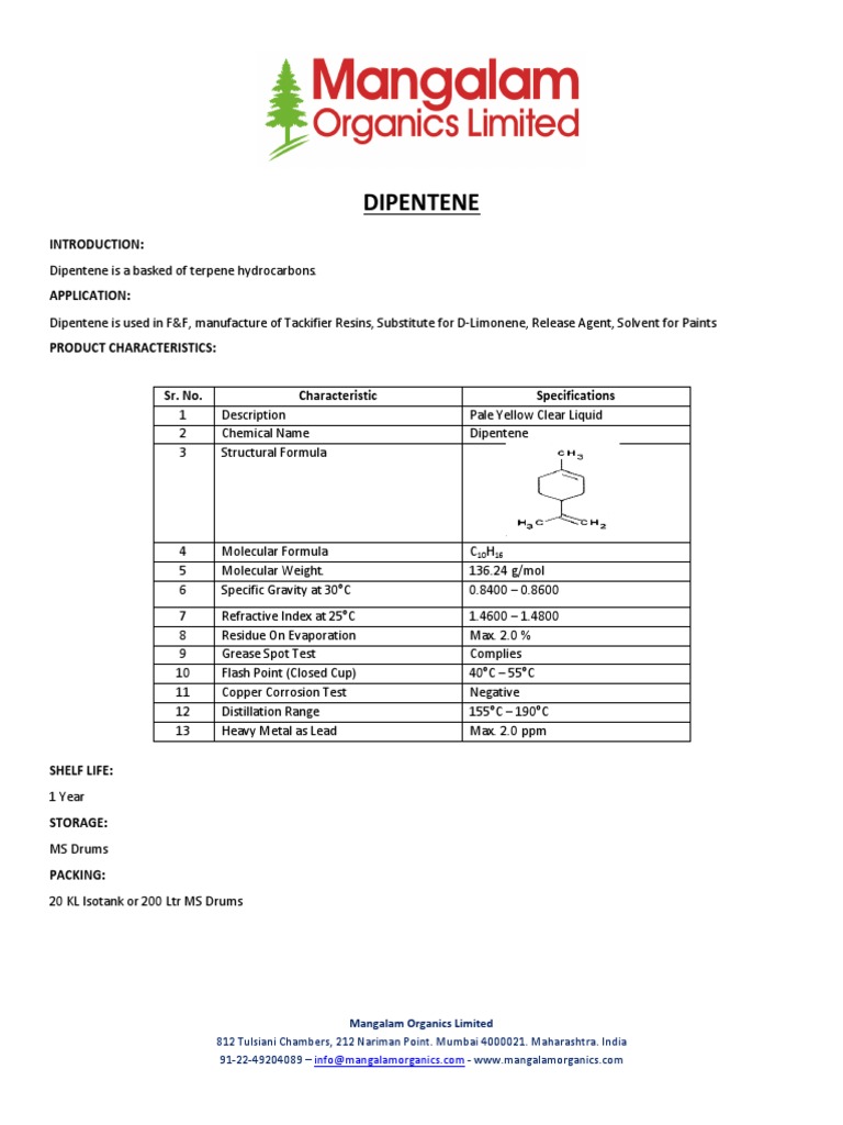 Dipentene (TDS) | PDF