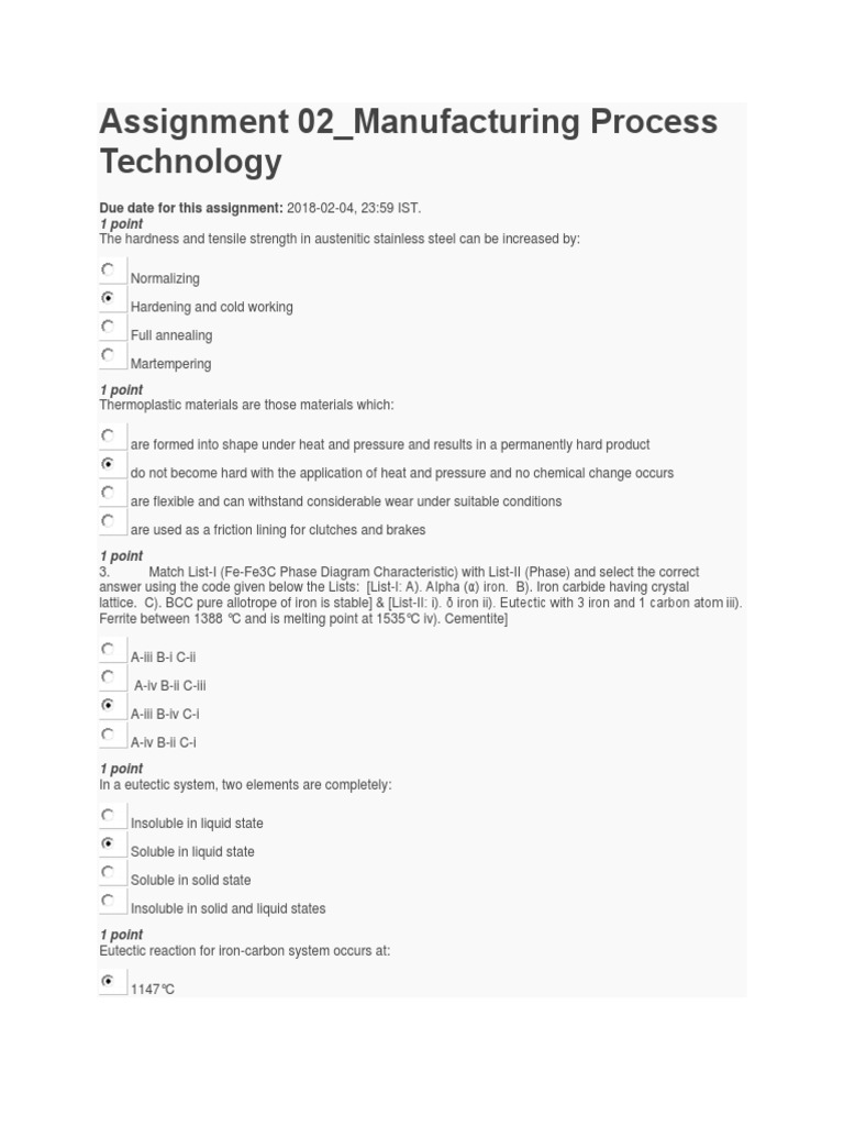 Assignment 02 | PDF | Casting (Metalworking) | Chemical Product Engineering