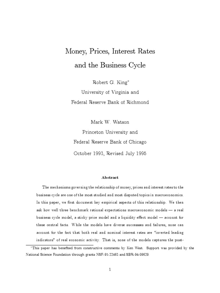 Money, Prices, Interest Rates and The Business Cycle | PDF | Spectral ...