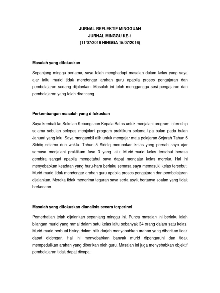 Jurnal Reflektif Mingguan Sample | PDF