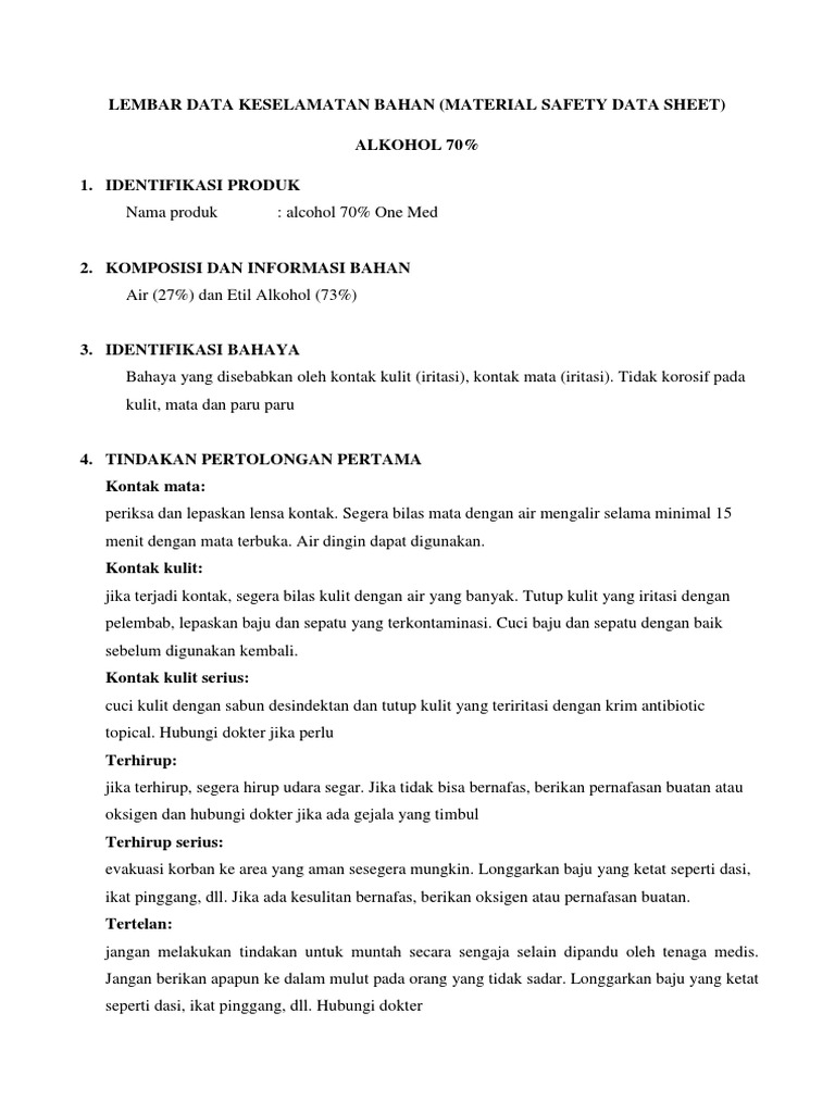 Msds Alkohol 70% | PDF