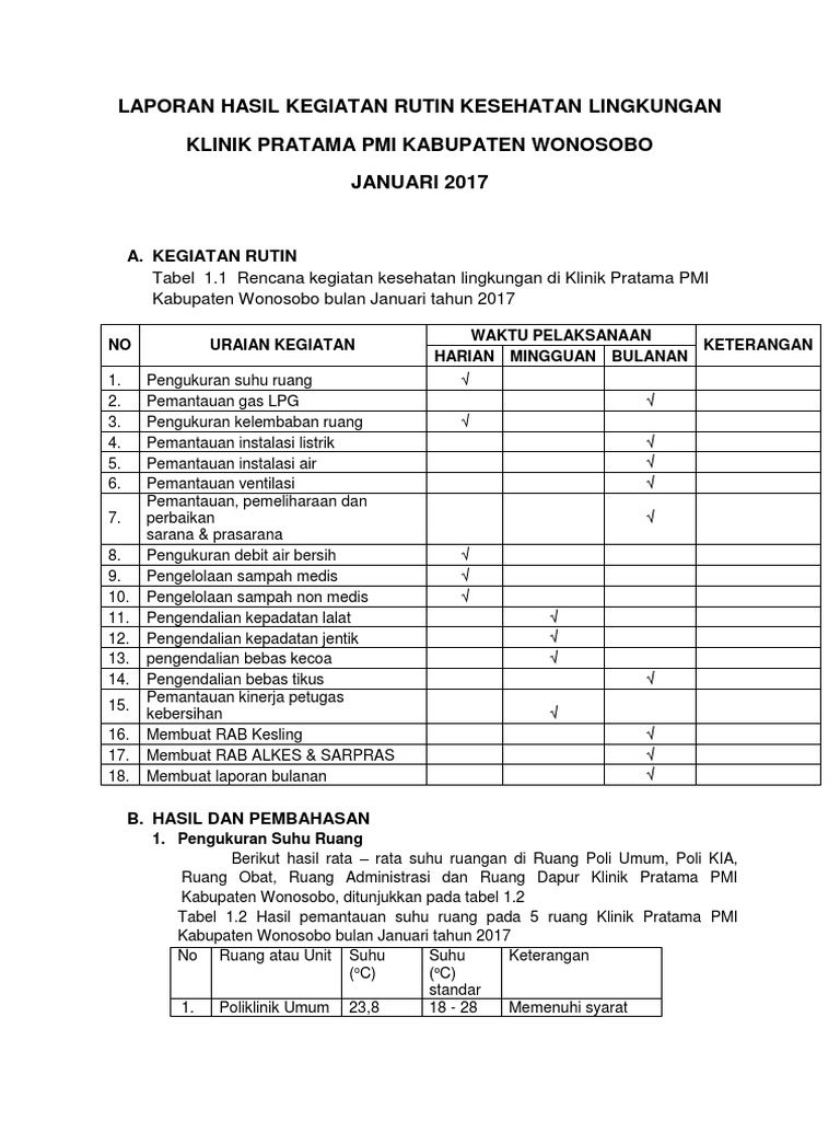 Laporan Hasil Kegiatan Rutin Kesehatan Lingkungan | PDF