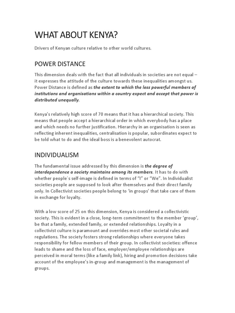 Understanding Kenyan Culture Through Hofstede's Cultural Dimensions: A ...