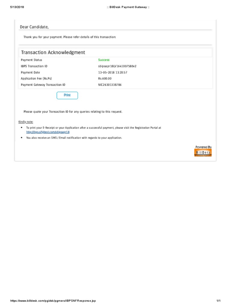 Transaction Acknowledgment: Dear Candidate | PDF