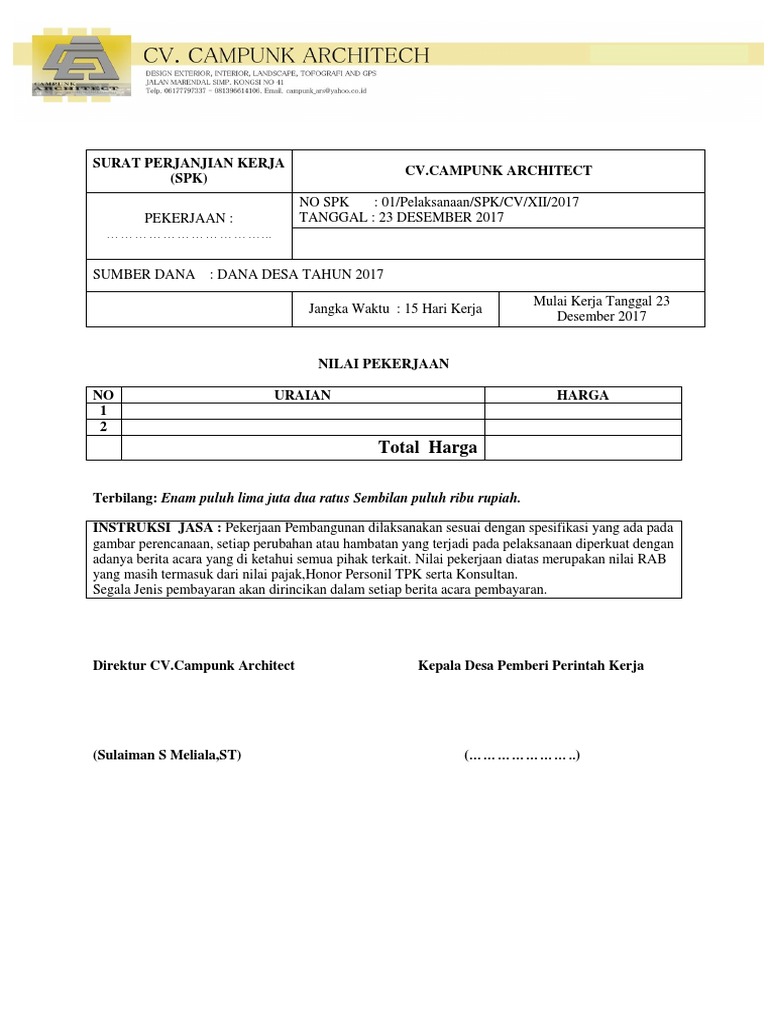 Form SPK (Surat Perintah Kerja) | PDF