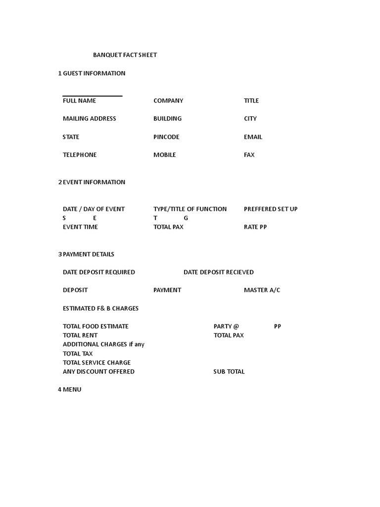 Banquet Fact Sheet | PDF | Deposit Account | Payments