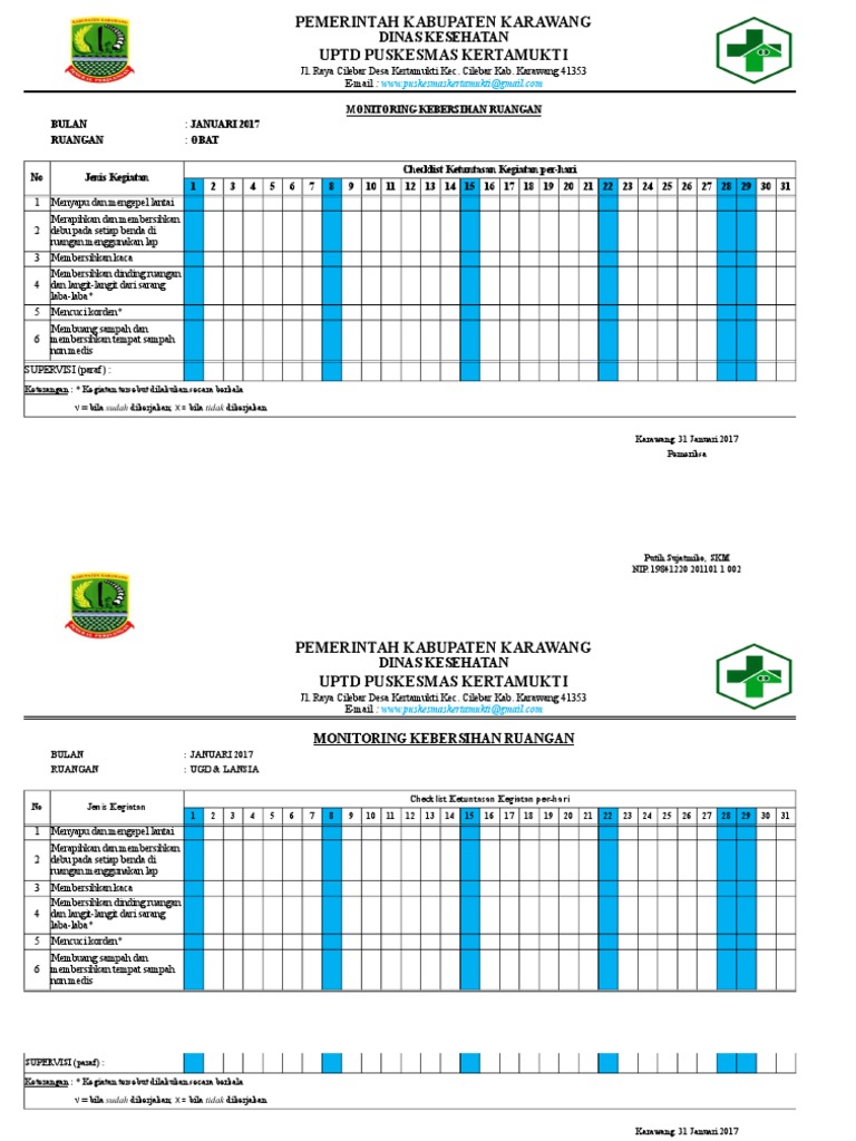Checklist Monitoring Ruangan Puskesmas New 2017 | PDF