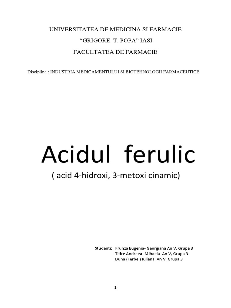 Acidul Ferulic Referat 2 | PDF