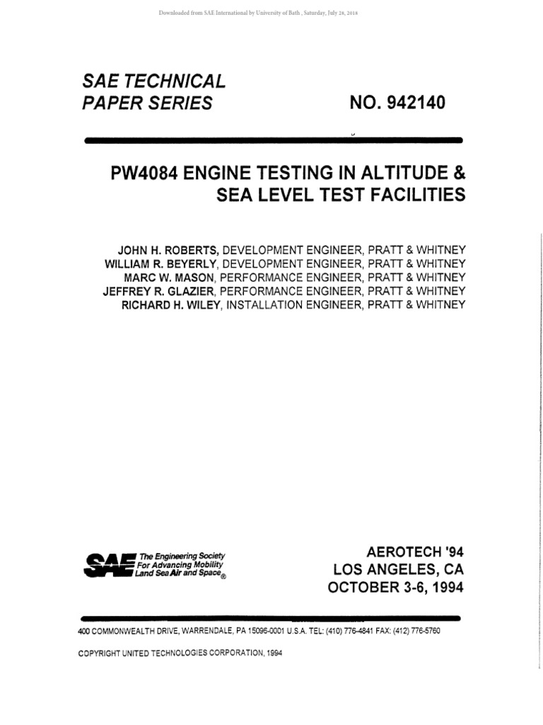 Pw4084 Engine Testing in Altitude & Sea Level Test Facilities | PDF ...