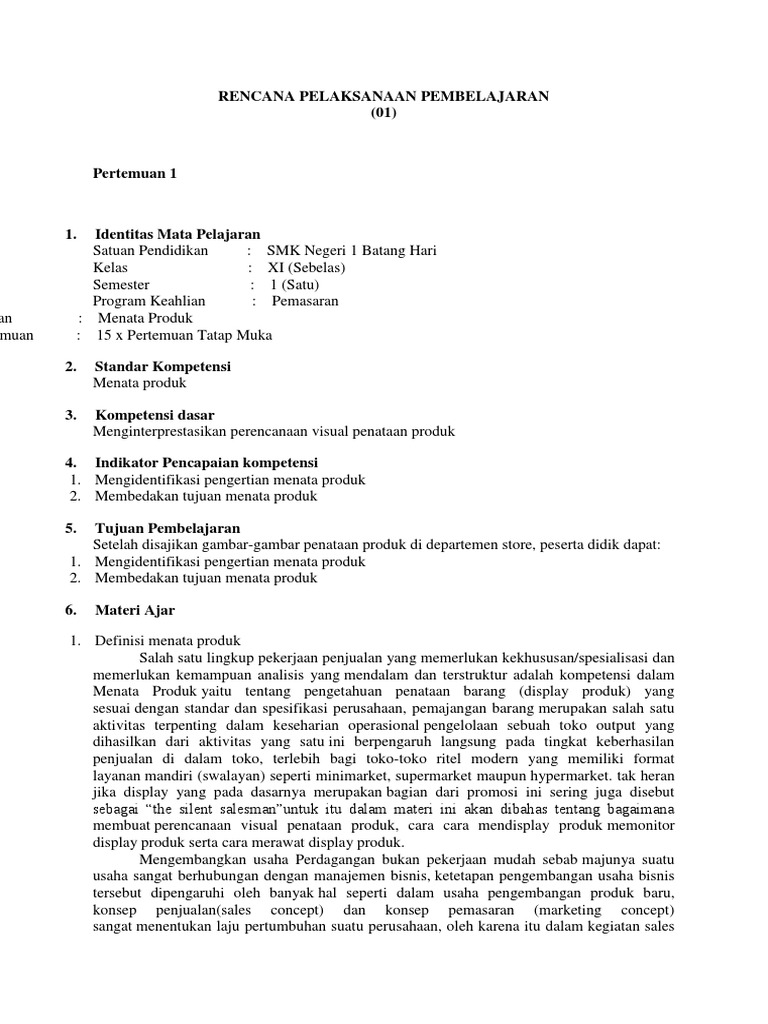 Contoh RPP KTSP Penataan Produk | PDF