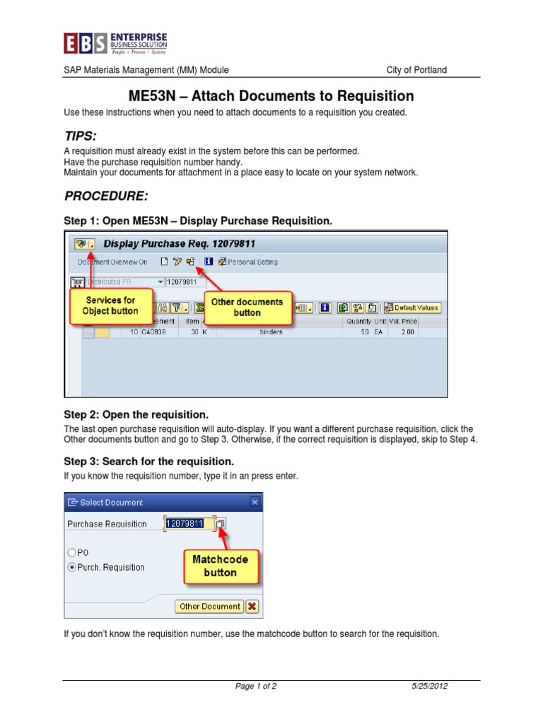 ME53N Attach Document