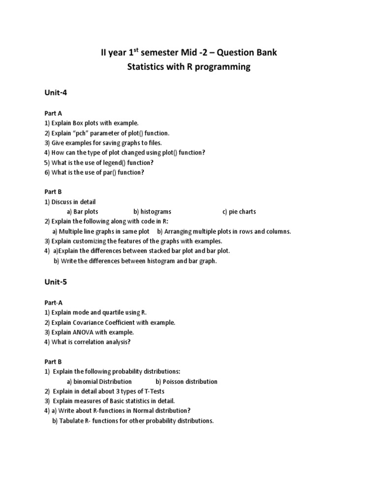 IIyear R Mid2 Question Bank | PDF | Regression Analysis | Probability Distribution