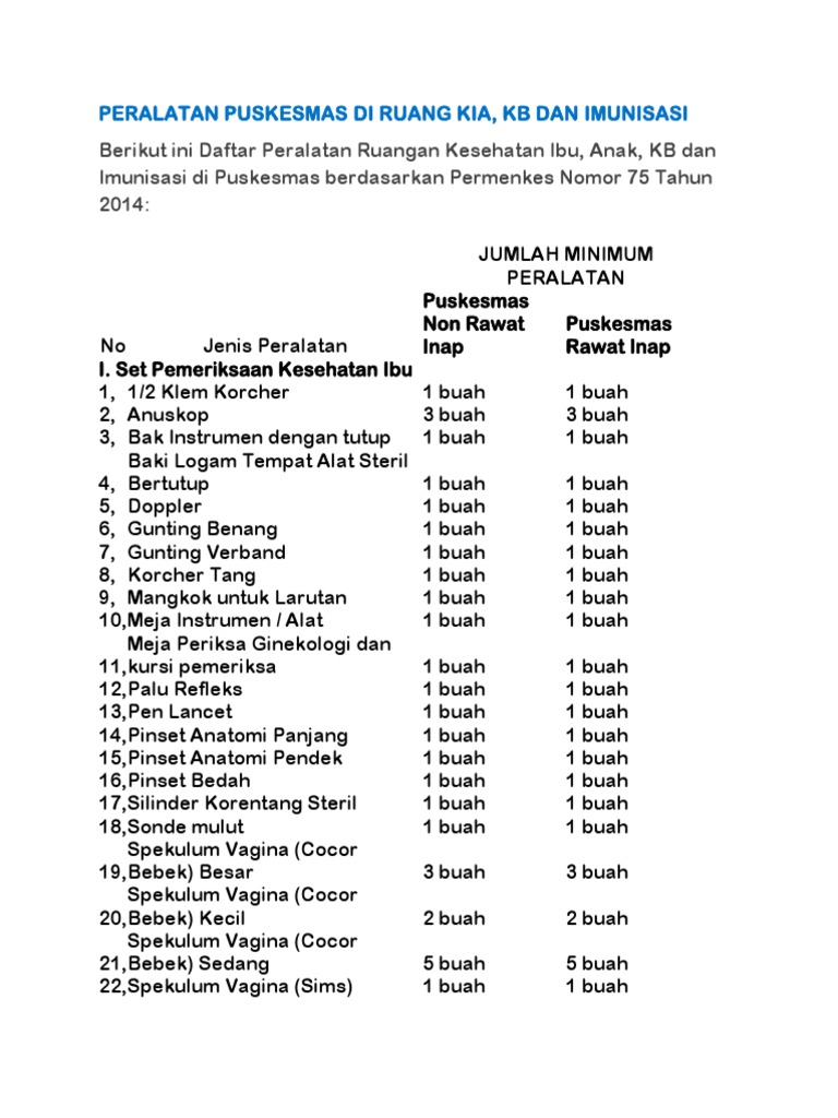 Peralatan Puskesmas Di Ruang Kia | PDF