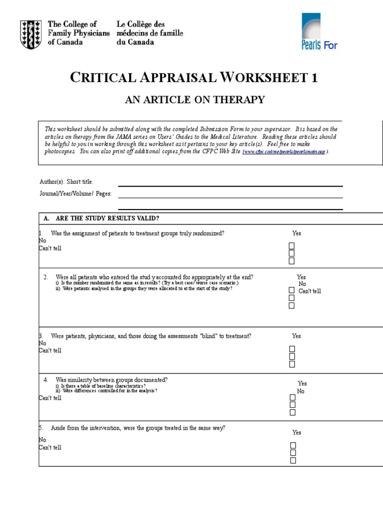 Pearls For Residents Critical Appraisal Sheet | PDF | Medicine | Health ...