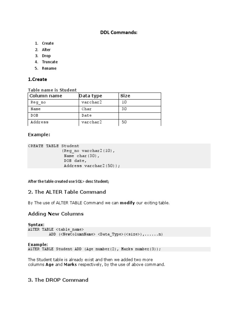 Comprehensive Guide To Sql Data Definition And Data Manipulation Commands For Creating 4450
