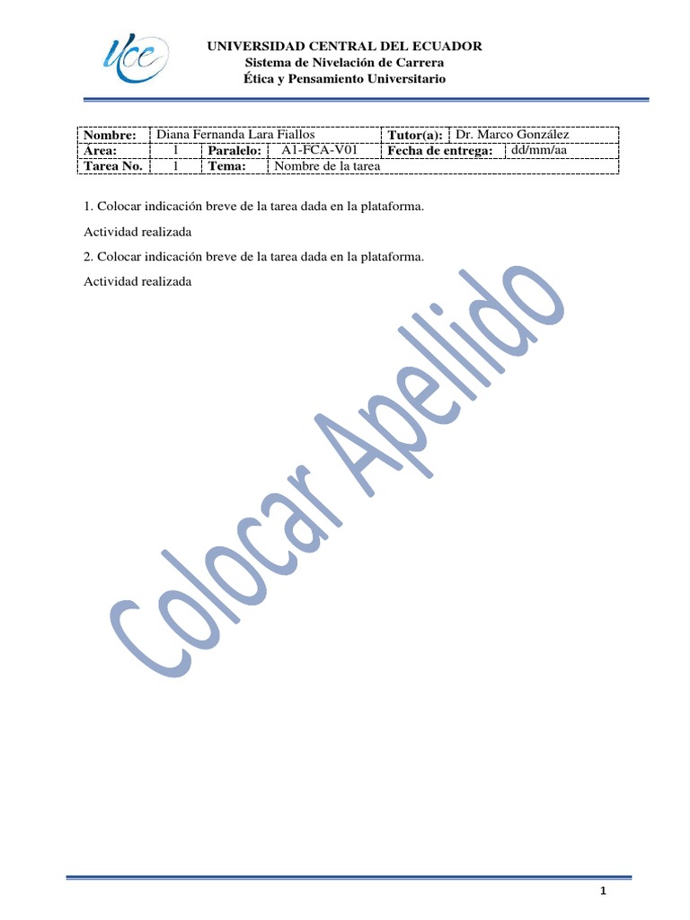 Formato Presentacion de Tareas Word | PDF | Ciencia y matemáticas