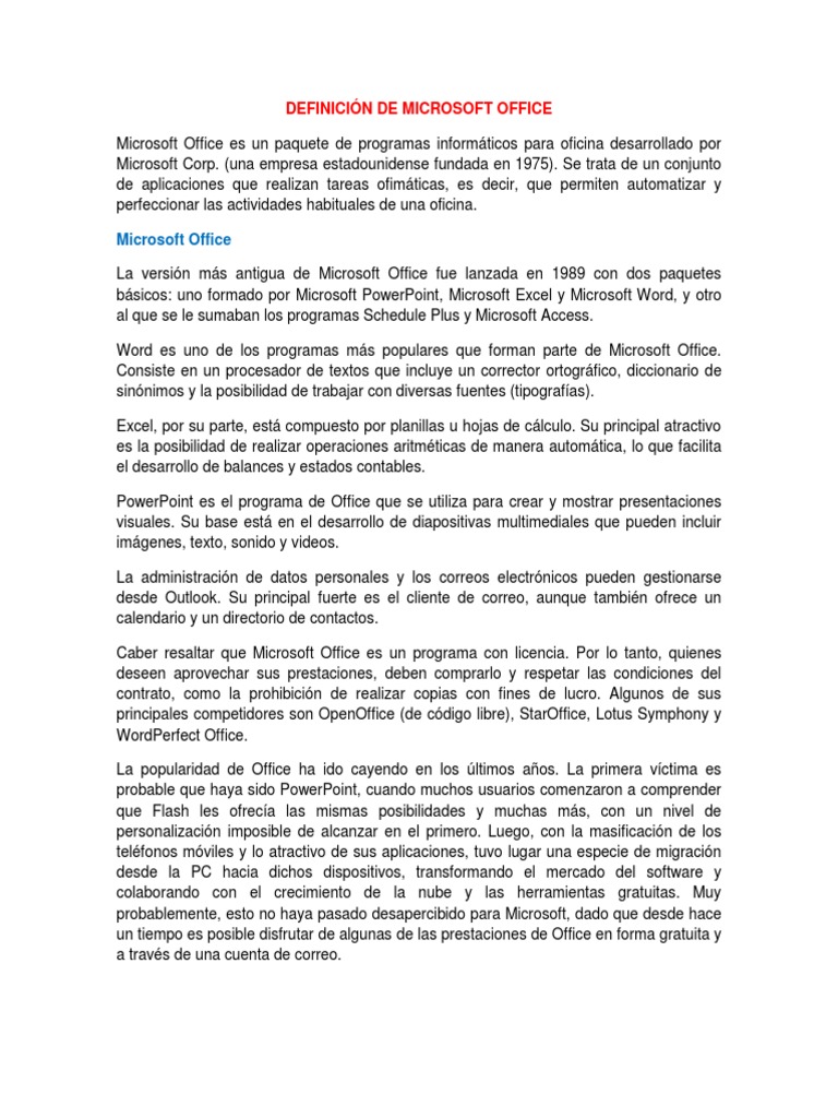 Definición de Microsoft Office | Descargar gratis PDF | Microsoft ...