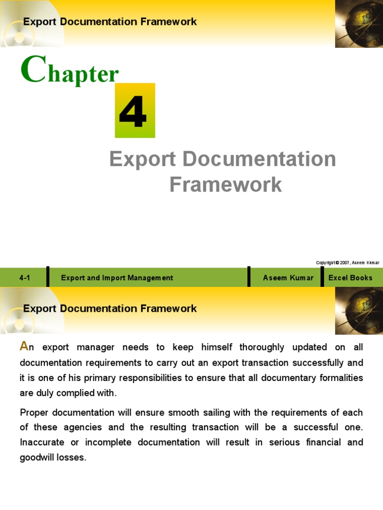 Hapter: Export Documentation Framework | PDF | Receipt | Bill Of Lading