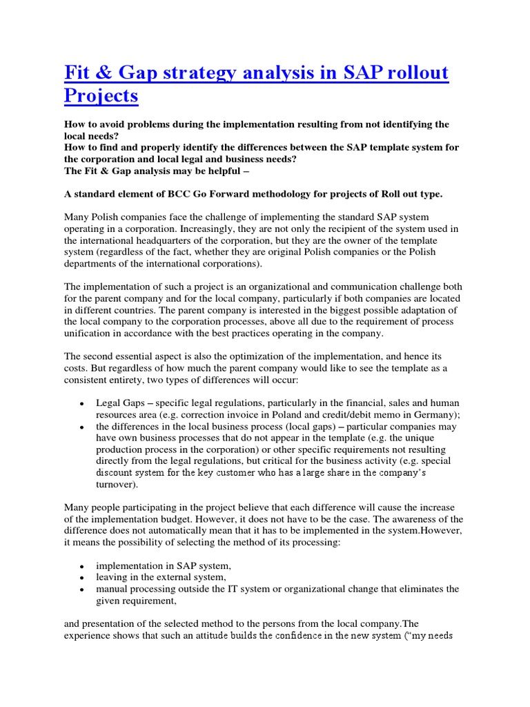 Fit & Gap Strategy Analysis in SAP Rollout Projects | PDF | Unit ...