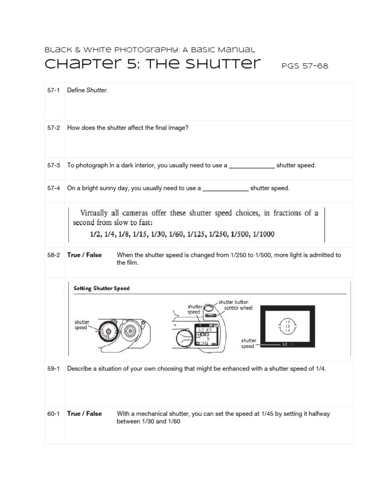 Chapter 5 The Shutter Worksheet | PDF | Shutter Speed | Shutter ...