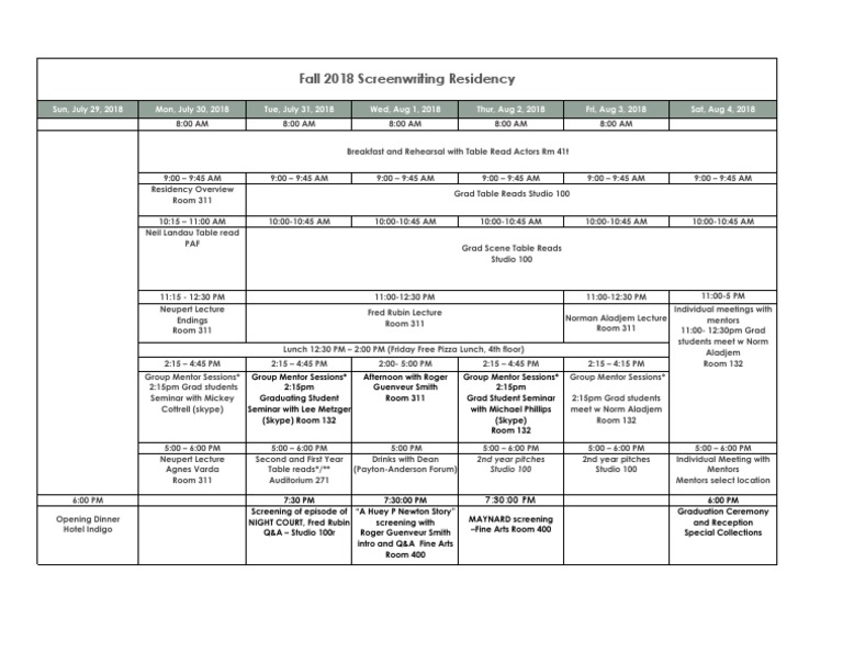 Fall 2018 Residency Schedule | PDF | Leisure
