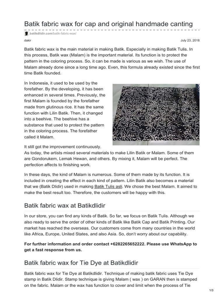 Batik Fabric Wax For Cap and Original Handmade Canting | PDF | Textiles | Business