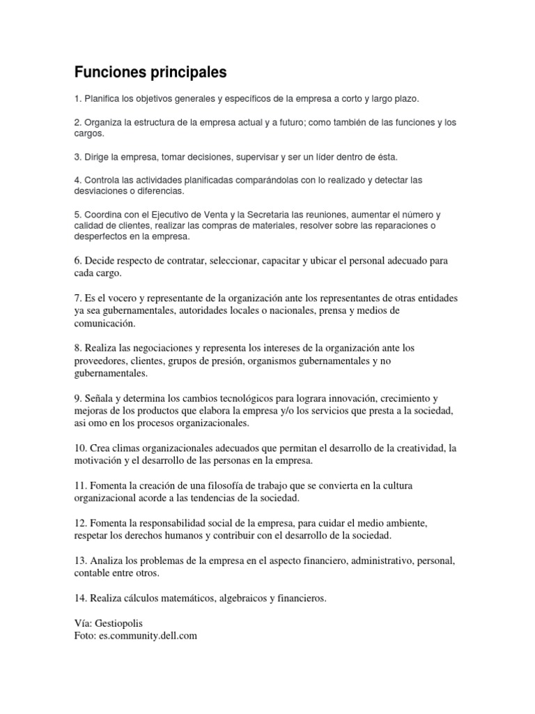 Funciones y Responsabilidades Del Gerente General | PDF