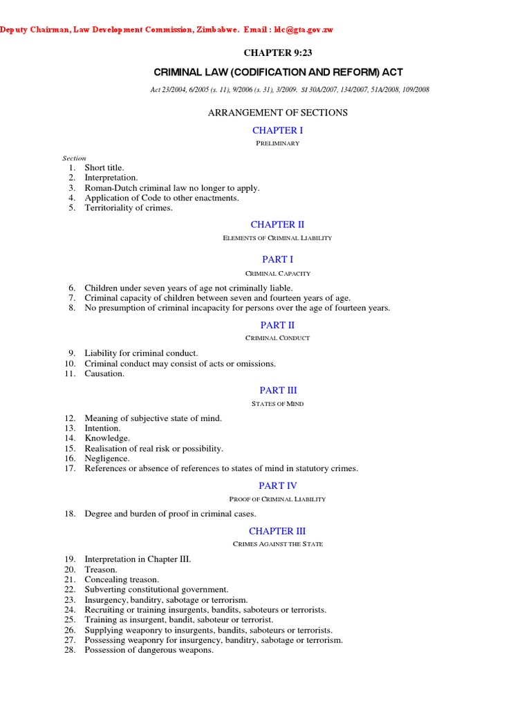 Zimbabwe Criminal Law Code Overview | PDF | Sexual Assault ...