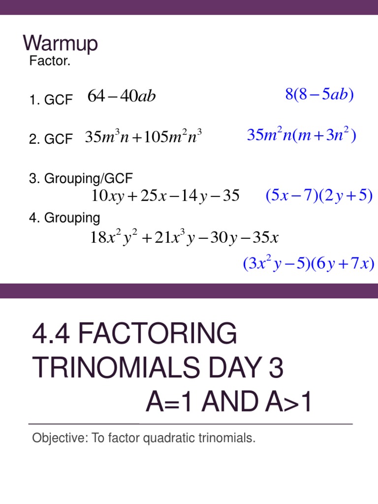 Factoring Trinomials Guide | PDF | Algebra | Teaching Mathematics