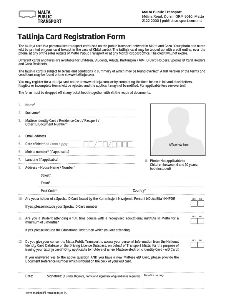 Tallinja Card Registration Form 001 16 | PDF | Identity Document ...