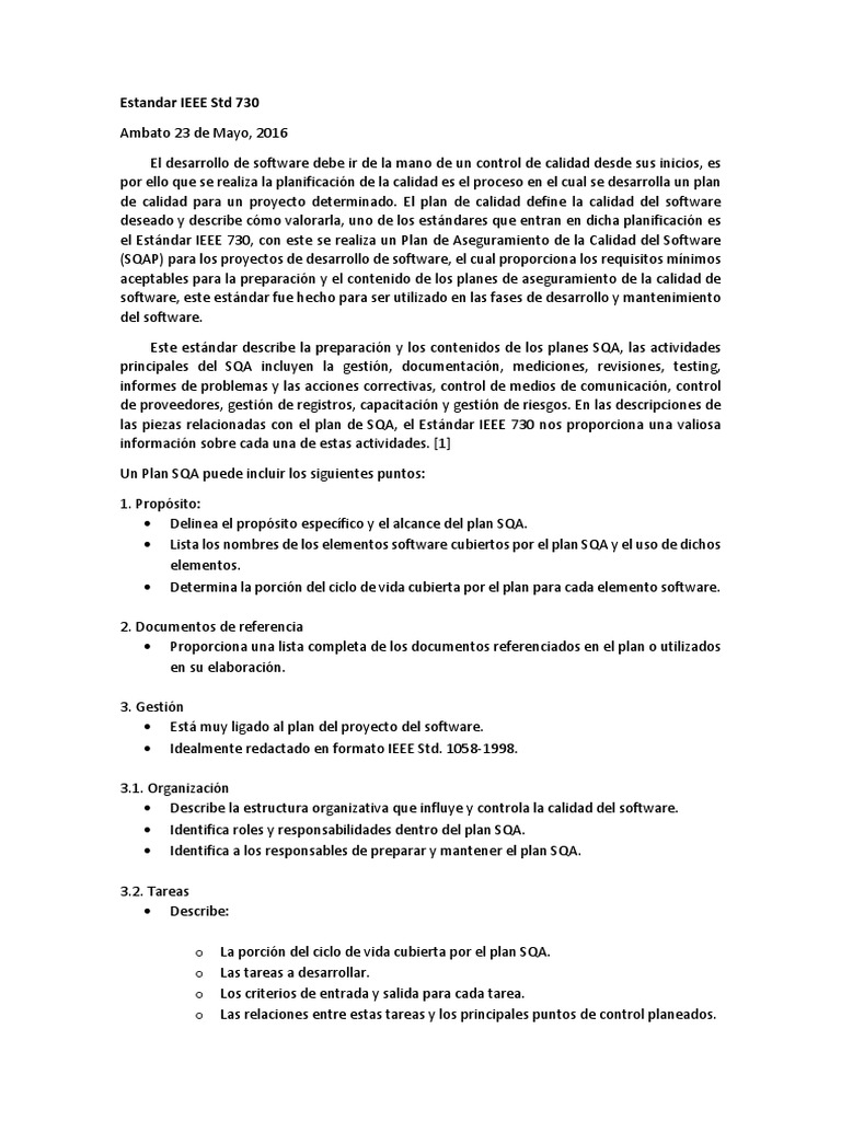 Estandar IEEE 730 | PDF | Ingeniería de software | Software
