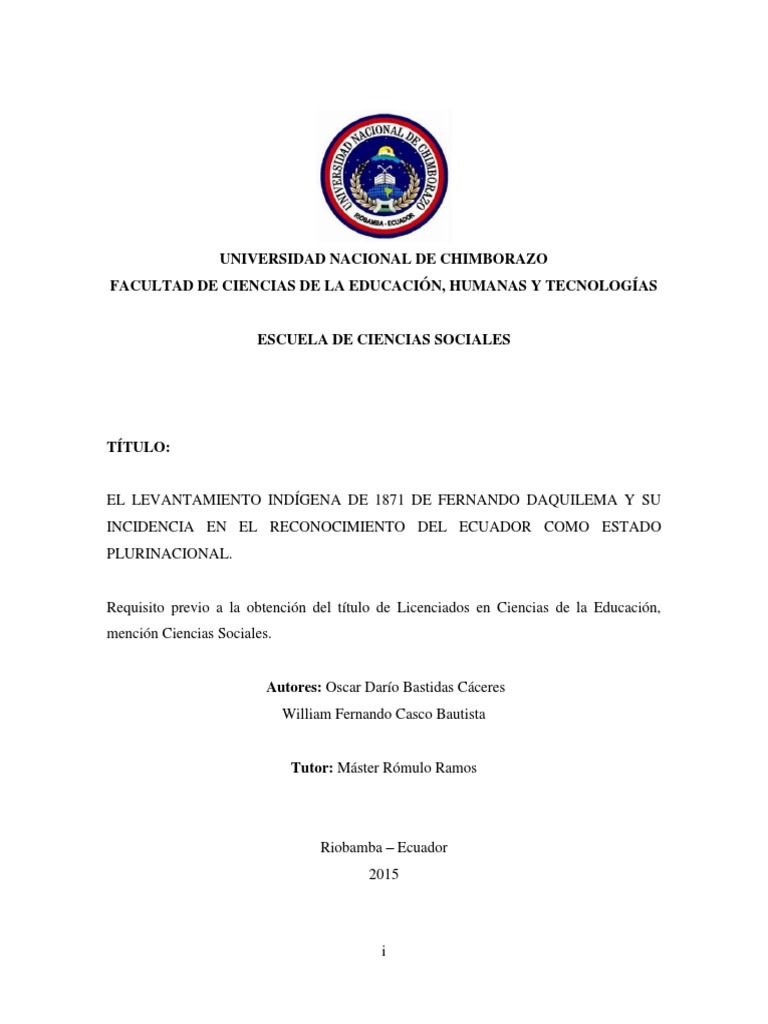 El Levantamiento Indígena de 1871 de Fernando Daquilema | PDF ...