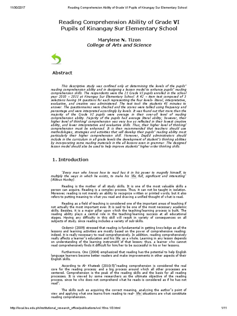 Action Research Sample | PDF | Reading Comprehension | Reading (Process)